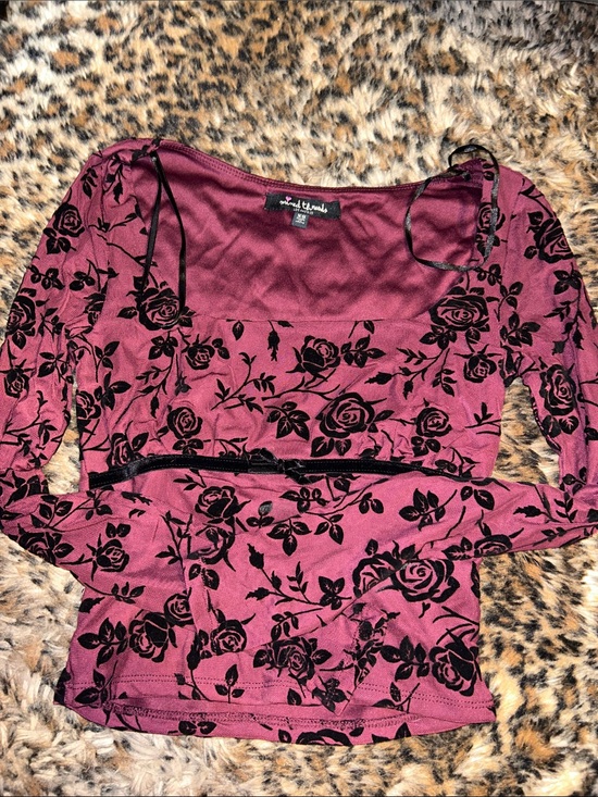 mystic threads | Tops | Mystic Threads Flocked Rose Mesh Top In Wine ...